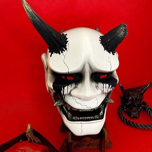 Japanese Hannya Mask: Crying Hannya, White and Black Samurai Mask ...