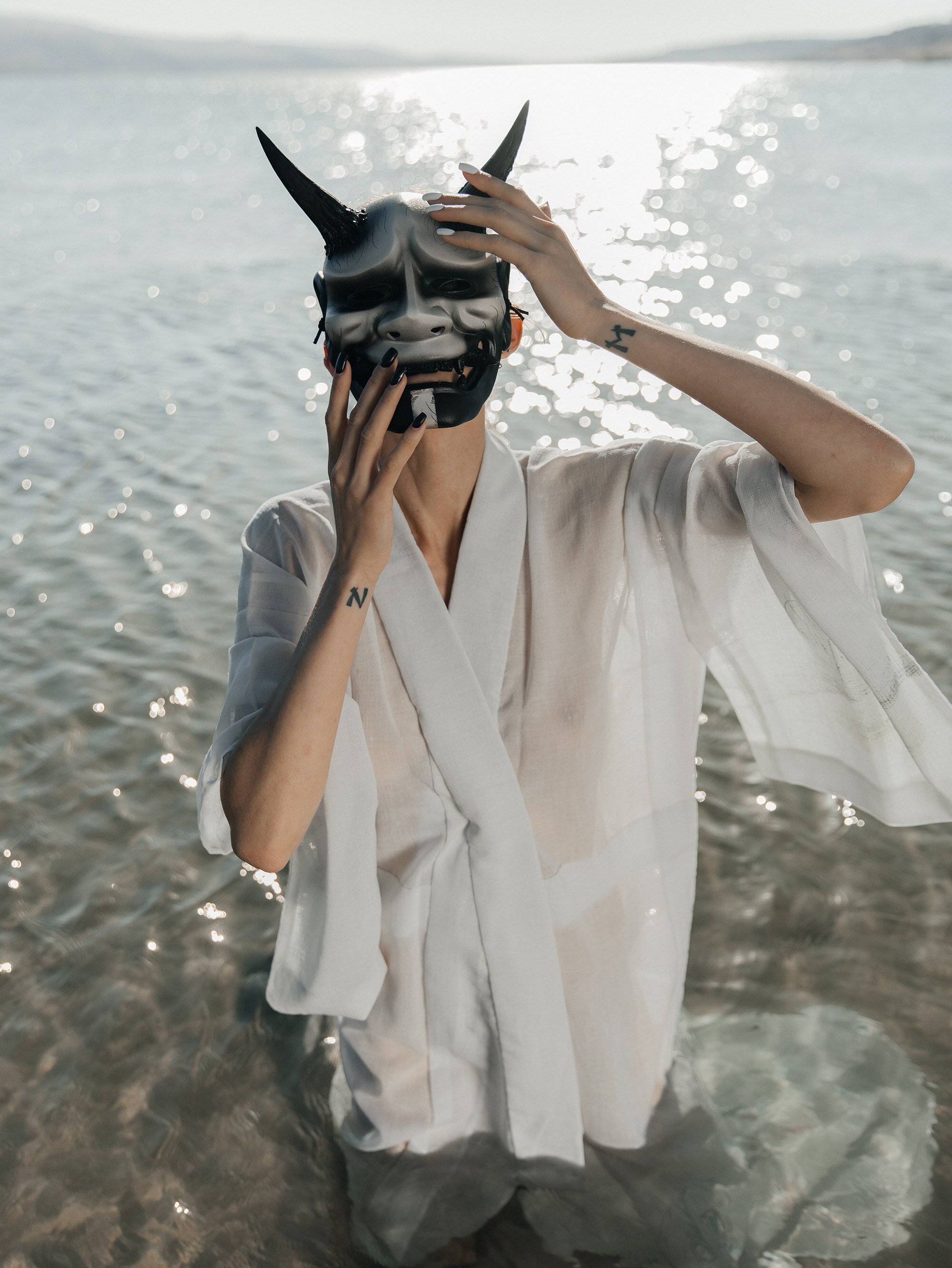 Japanese Hannya Mask White and Black Demon Mask Made to - Etsy