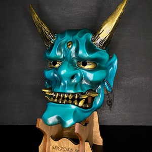Japanese Oni Mask: Gold and Teal, Wearable Japanese Hannya Mask ...