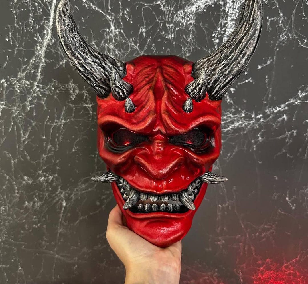 Japanese Oni Demon Mask With Lights Wearable, Red Oni Mask Wearable ...