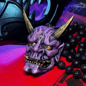 Japanese Oni Mask Necklace, Small Japanese Oni Mask With Beads ...