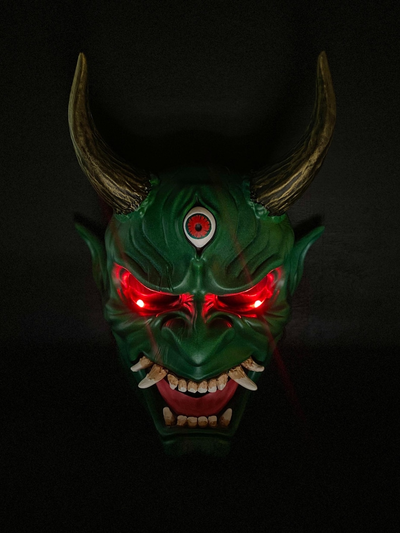 Japanese Oni Mask Wearable: Green and Red Demon Mask, Green Oni Mask ...