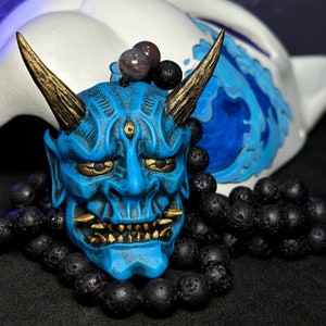 Japanese Oni Mask Necklace, Small Japanese Oni Mask With Beads ...