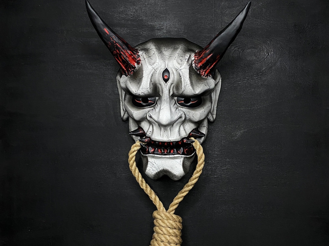 Black and White Oni Mask With Rope Wall Oni Mask Oni Mask - Etsy