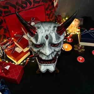 Black and White Oni Mask With Rope, Wall Decor Oni Mask With Rope ...