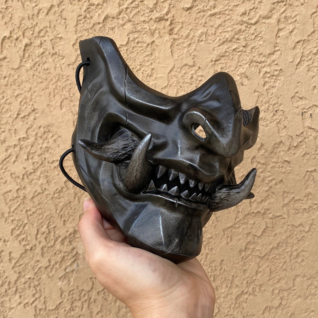 Samurai Mask Wearable, Japanese Oni Mask Cosplay Steelish Half Face ...