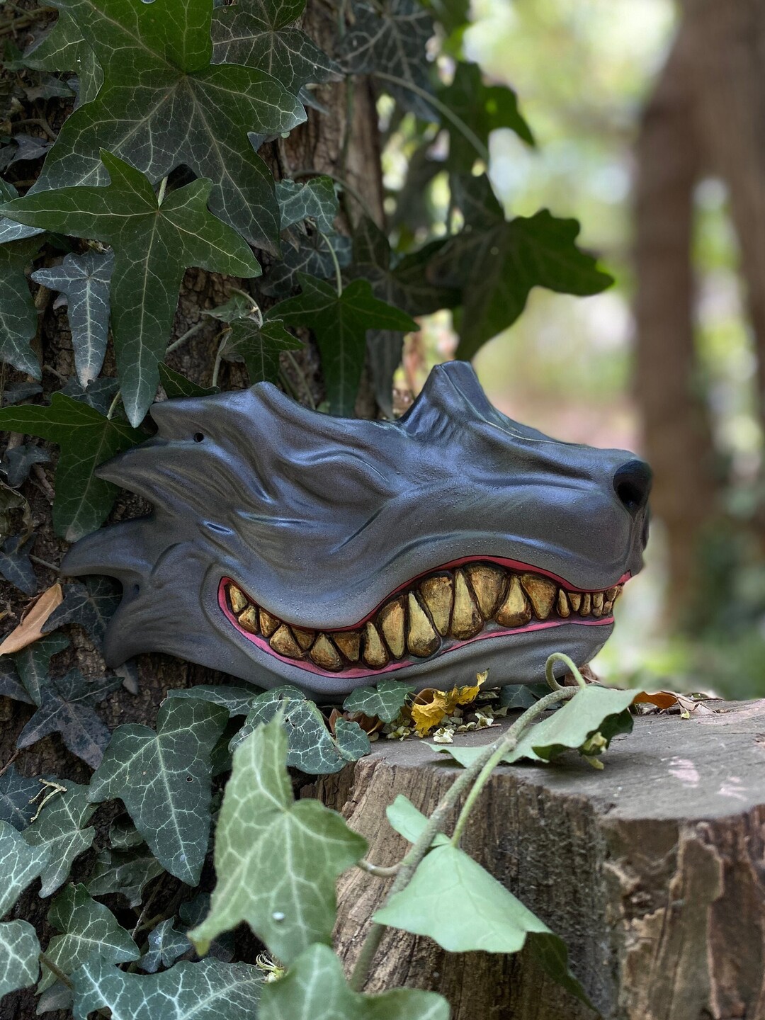 Grey Wolf Half Mask Kitsune Half Face Mask Japanese Wolf - Etsy