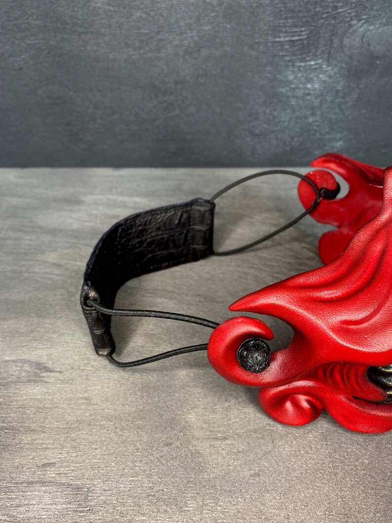 Oni Half Mask Red Samurai Mask Japanese Mempo Mask Half - Etsy