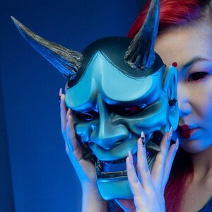 Blue Hannya Mask, Made to ORDER, Demon Mask, Ninja Kabuki, Blue Oni ...