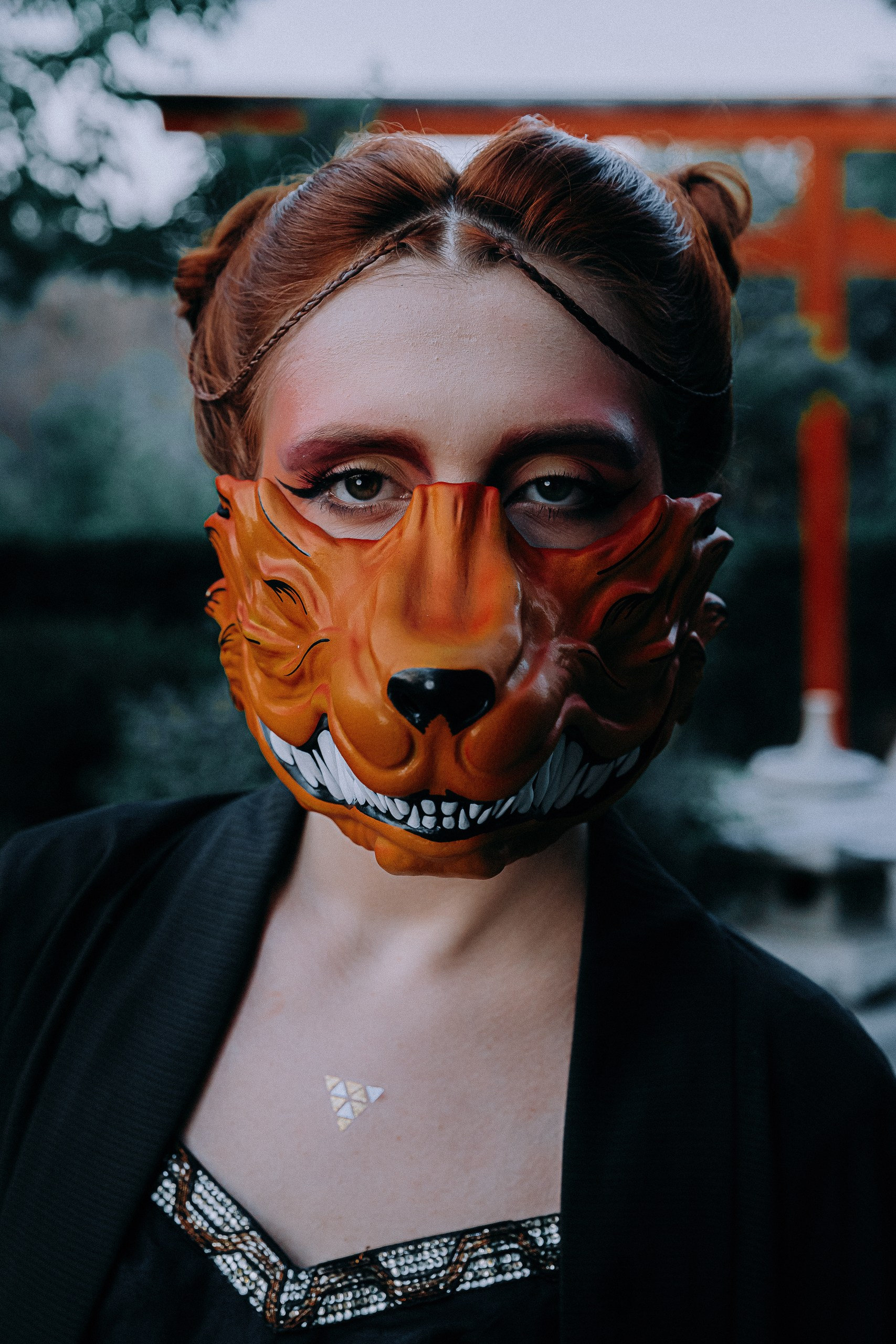 Japanese Kitsune Half Mask Wearable Half Face Wolf Mask the - Etsy