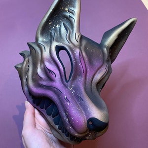 Japanese Kitsune Mask, Starry Sky Purple and Gold Fox Mask, MADE TO ...