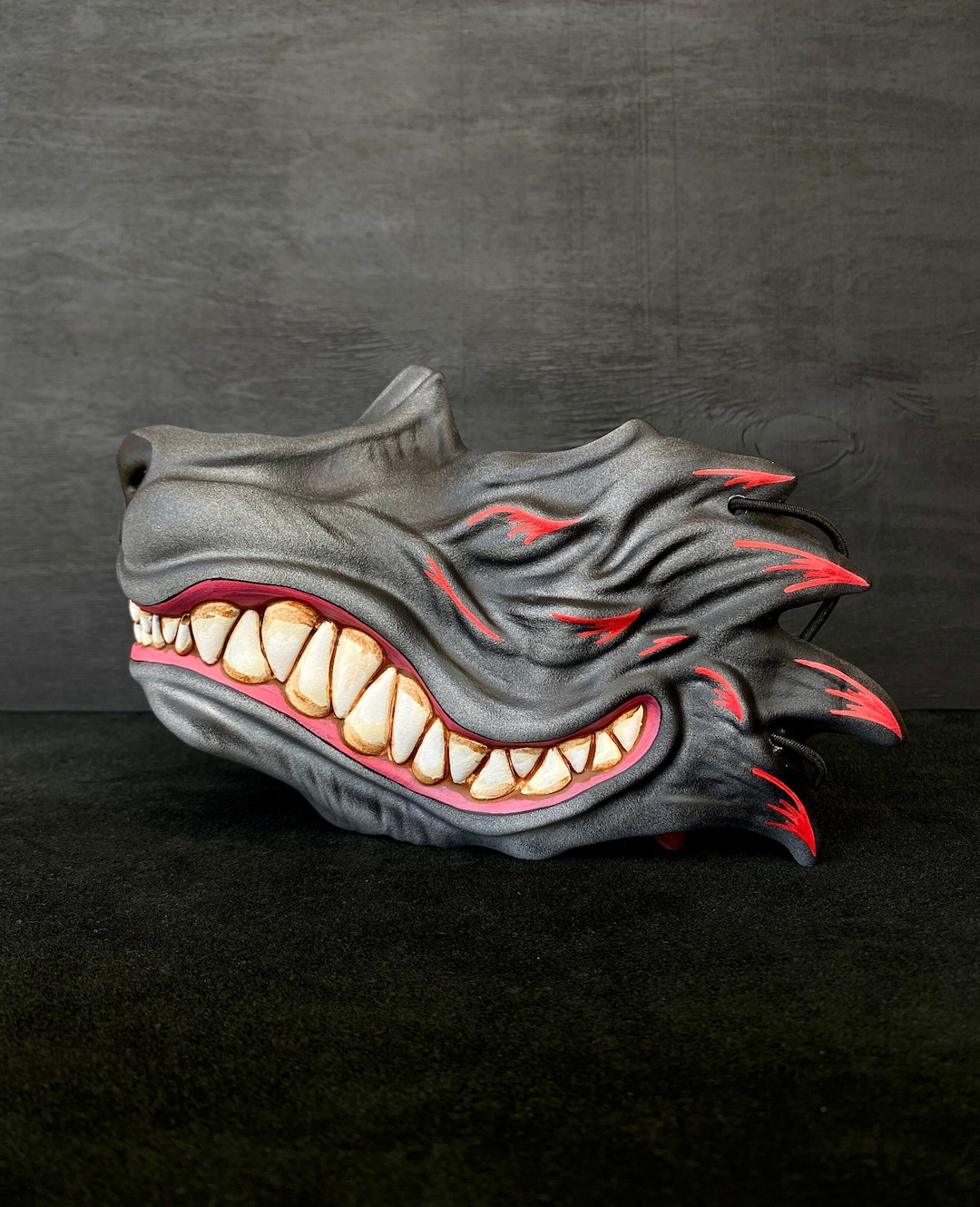 Samurai Wolf Half Mask, Grey and Red Wolf Tsushima, Kitsune Half Mask ...