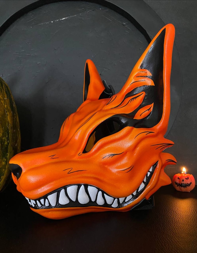 Kitsune Mask Orange Japanese Fox Mask the Nine Tail Fox - Etsy