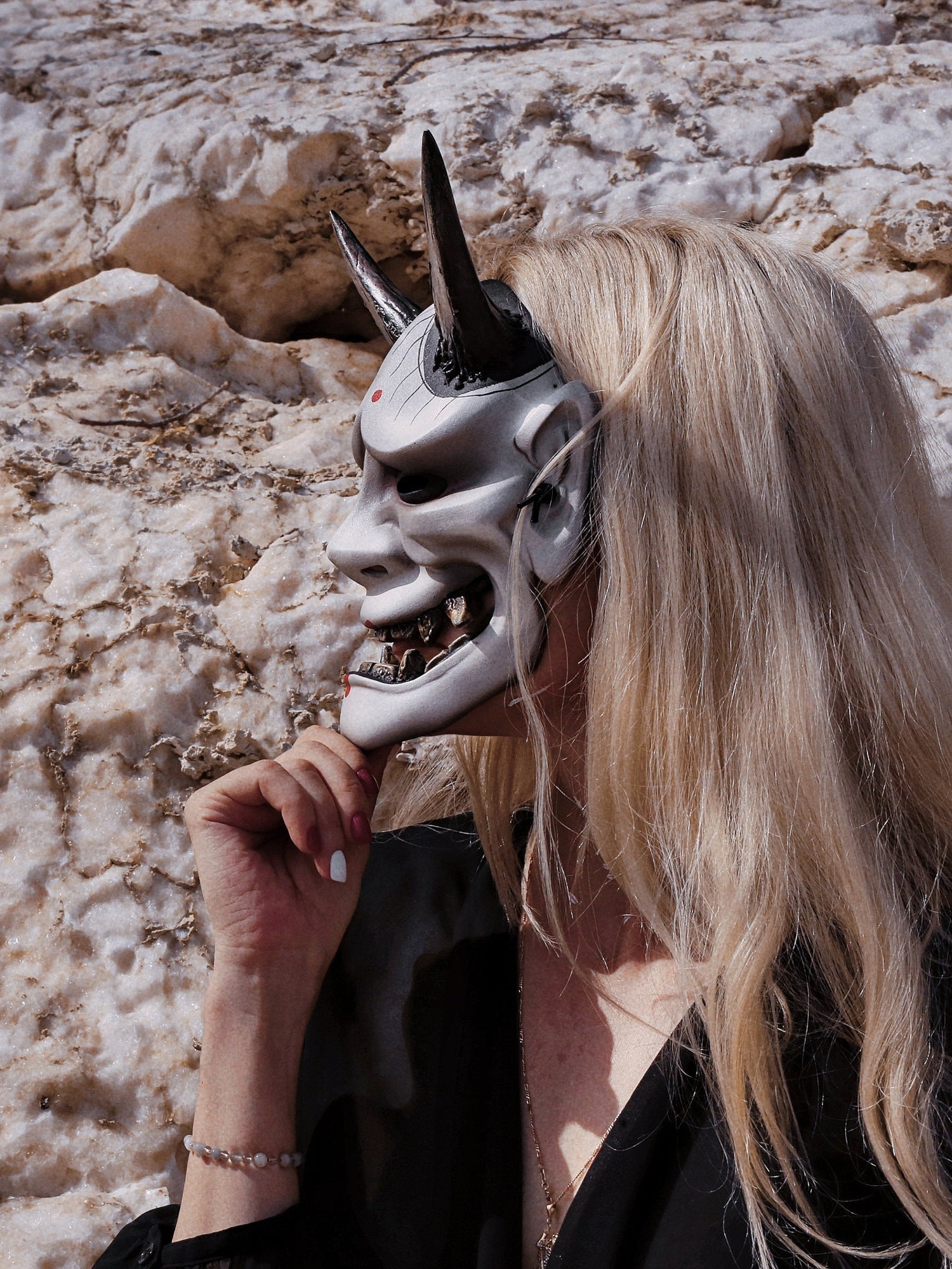 Japanese Hannya Mask, White and Black, Demon Mask, Made to ORDER ...
