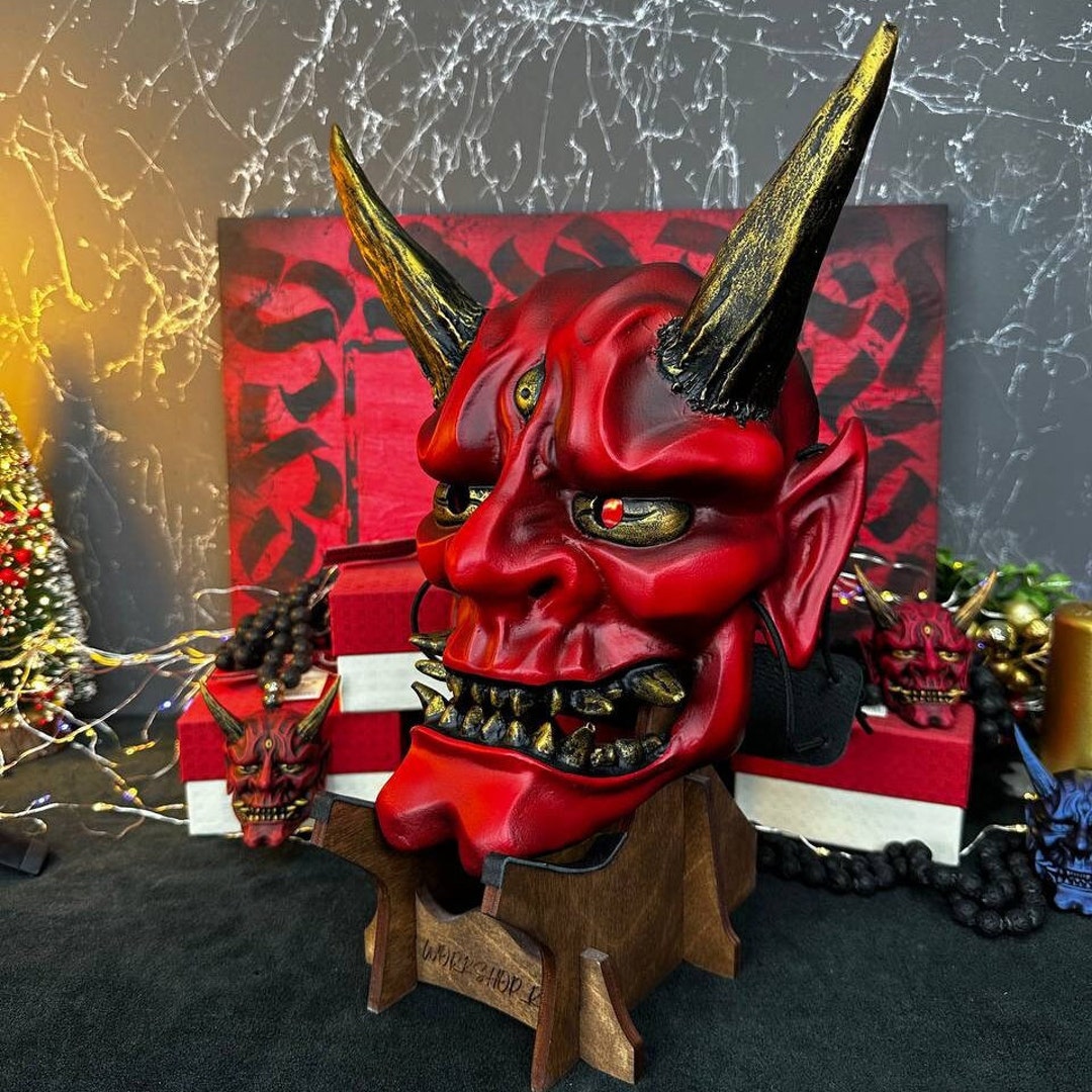 Japanese Red Oni Mask Wearable, Demon Mask, Wall Oni Mask, Yokai Mask ...