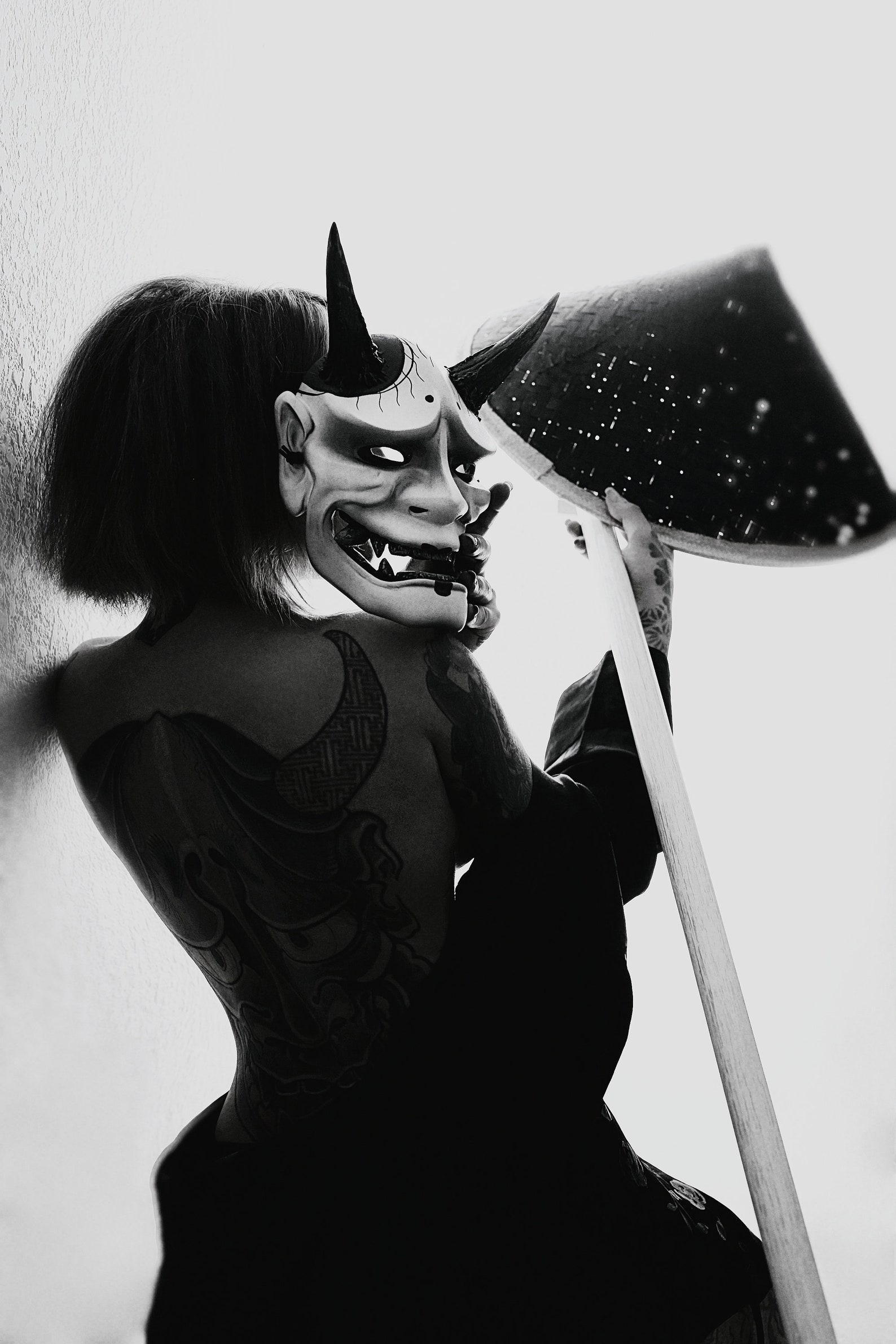 Japanese Hannya Mask White and Black Demon Mask Made to - Etsy