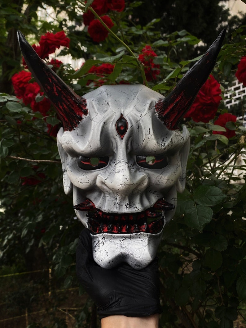 Black and White Oni Mask With Rope Wall Oni Mask Oni Mask - Etsy