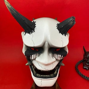 Japanese Hannya Mask: Crying Hannya, White and Black Samurai Mask ...
