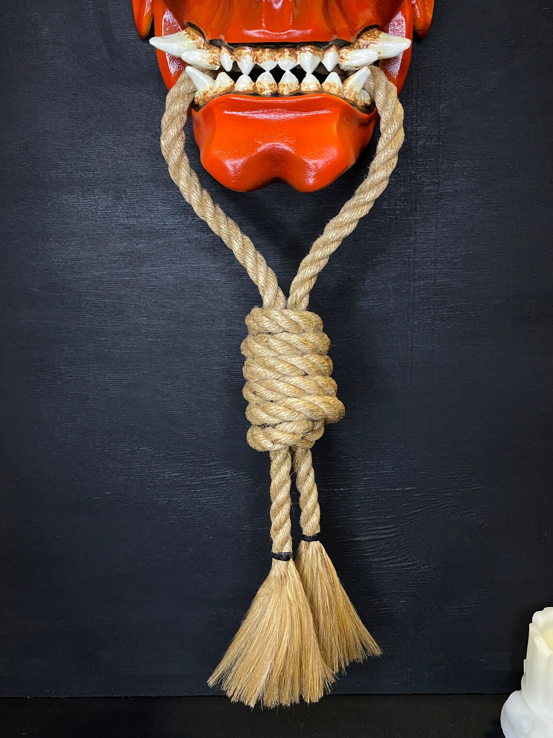 Japanese Oni Mask With Rope Red Oni Mask Decor Red Hannya - Etsy