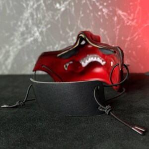 Red Oni Half Face Wearable Mempo Mask, Japanese Samurai Cosplay Half ...