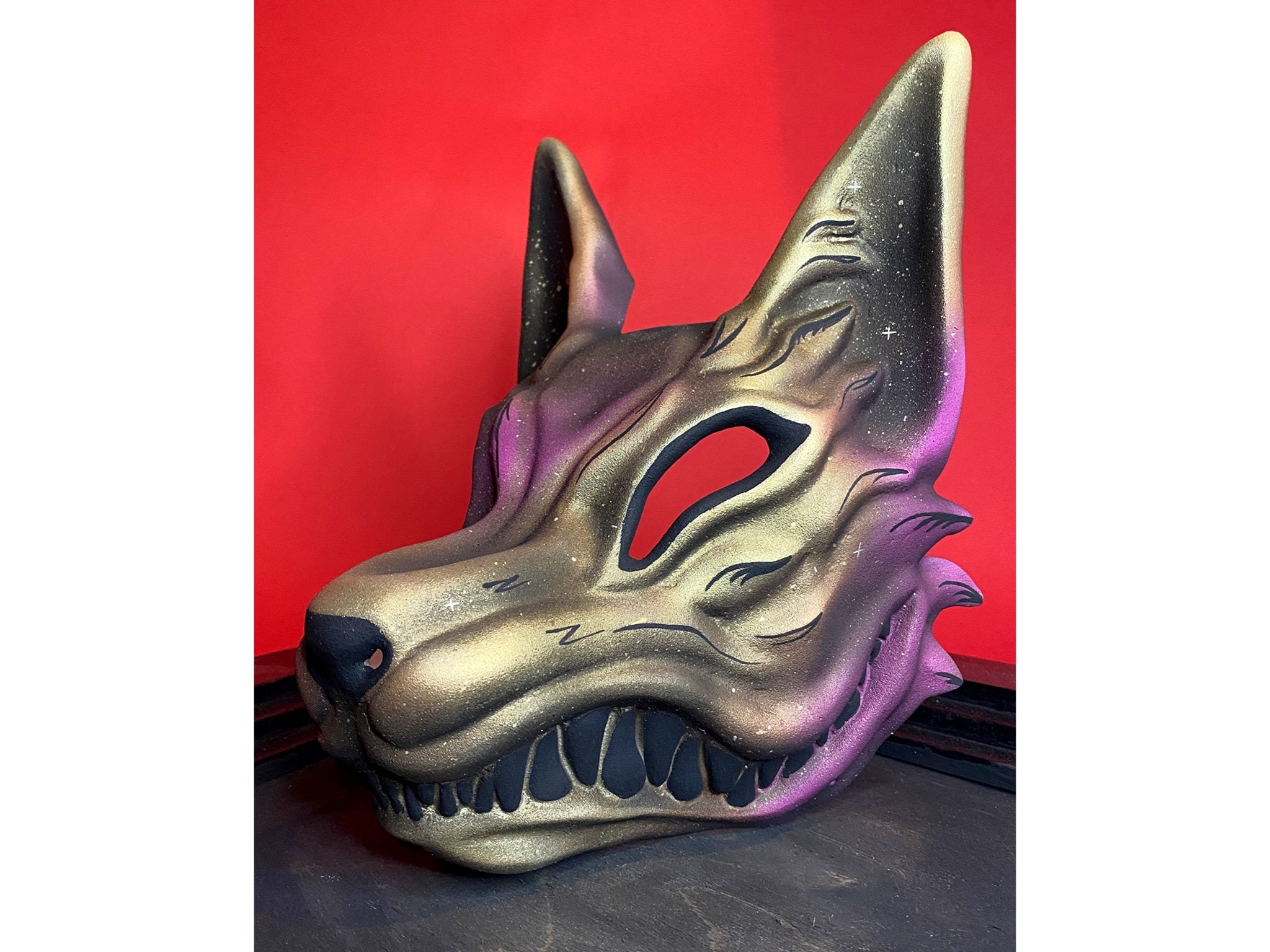 Japanese Kitsune Mask Starry Sky Purple and Gold Fox Mask - Etsy