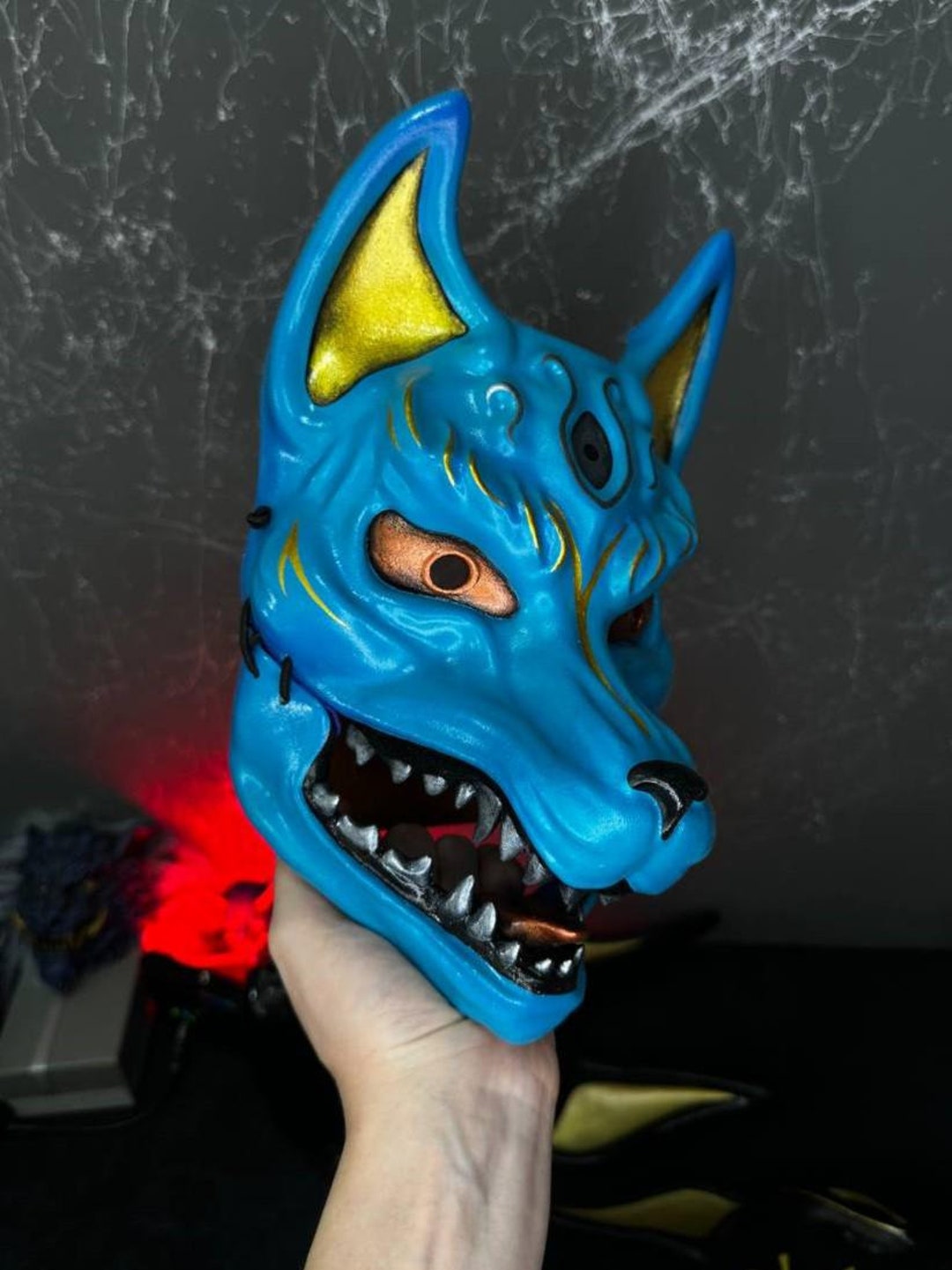 Hand-painted Blue Kitsune Mask: Japanese Cosplay Fox Mask - Etsy