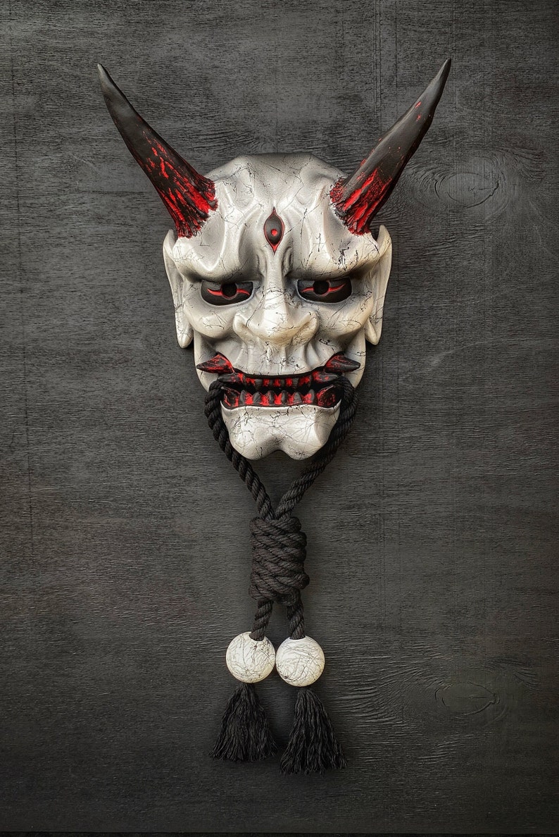 Black and White Oni Mask With Rope Wall Oni Mask Oni Mask - Etsy