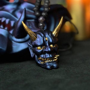 Oni Mask Necklace: Chameleon Purple Oni Mask With Beads, Japanese Devil ...