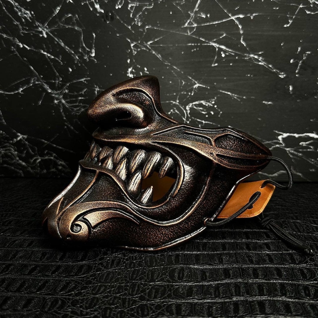 Bronze Samurai Mask Japanese Mempo Mask, Copper Mempo Mask, Metallic ...