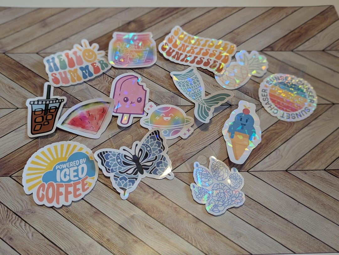 Holographic Summer Sticker Pack: Custom 5-piece Sticker Bundle - Etsy