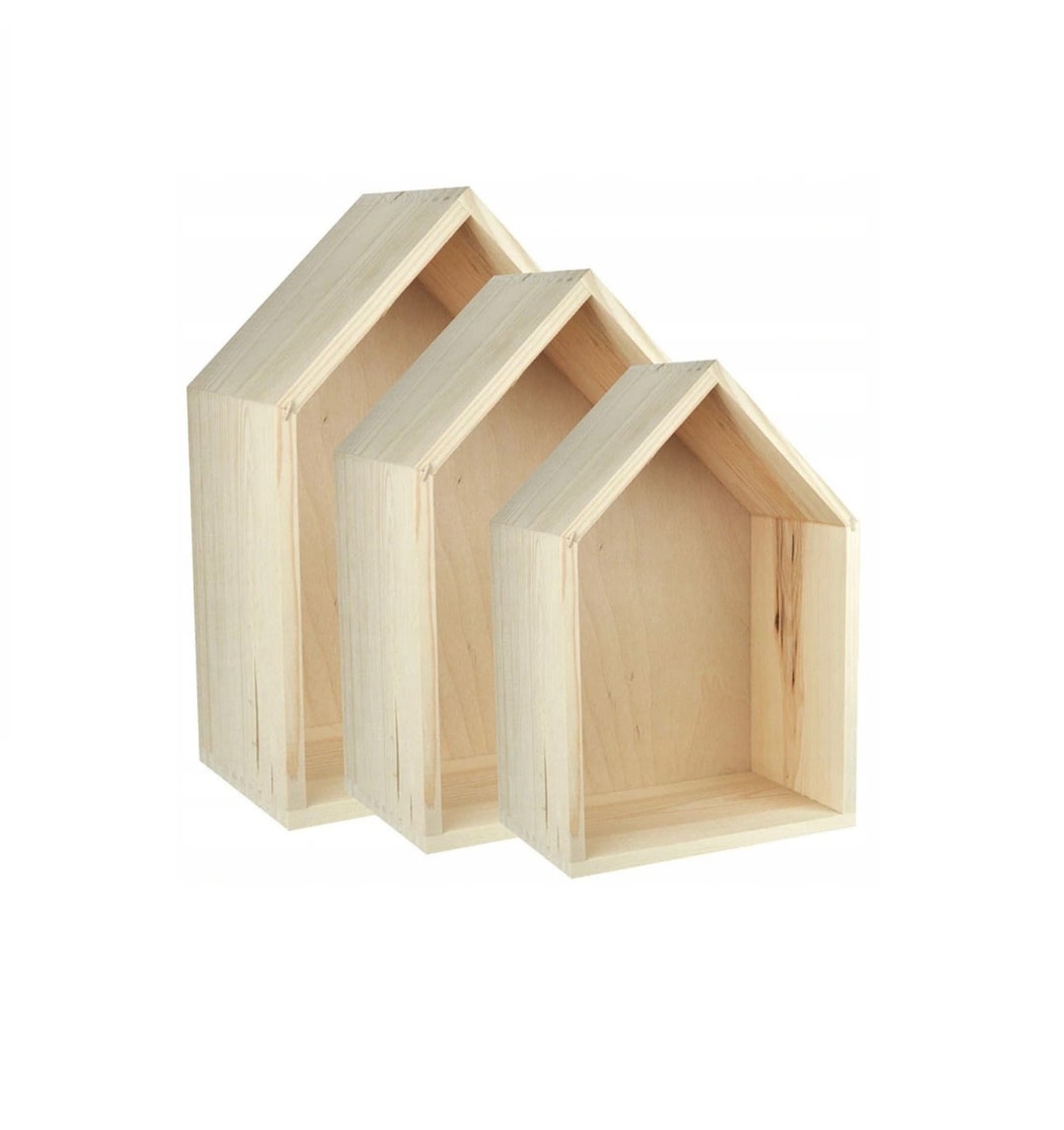 Natural Wooden House Shelves Set of 3 House Shaped, Kids Shelves - Etsy