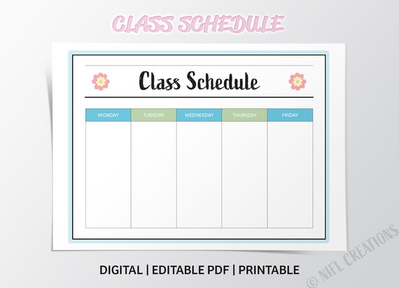 Class Schedule Printable Digital Timetable - Etsy