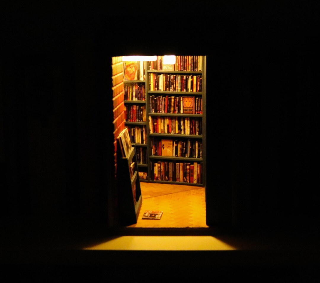 Book Nook Library Diorama With Green Bookcase, Miniature Books Finished ...