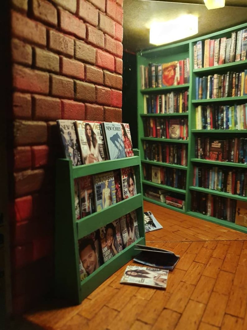 Book Nook Library Diorama With Green Bookcase Finished for - Etsy