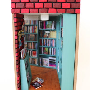 Book Nook Library Diorama With Green Bookcase, Miniature Books Finished ...