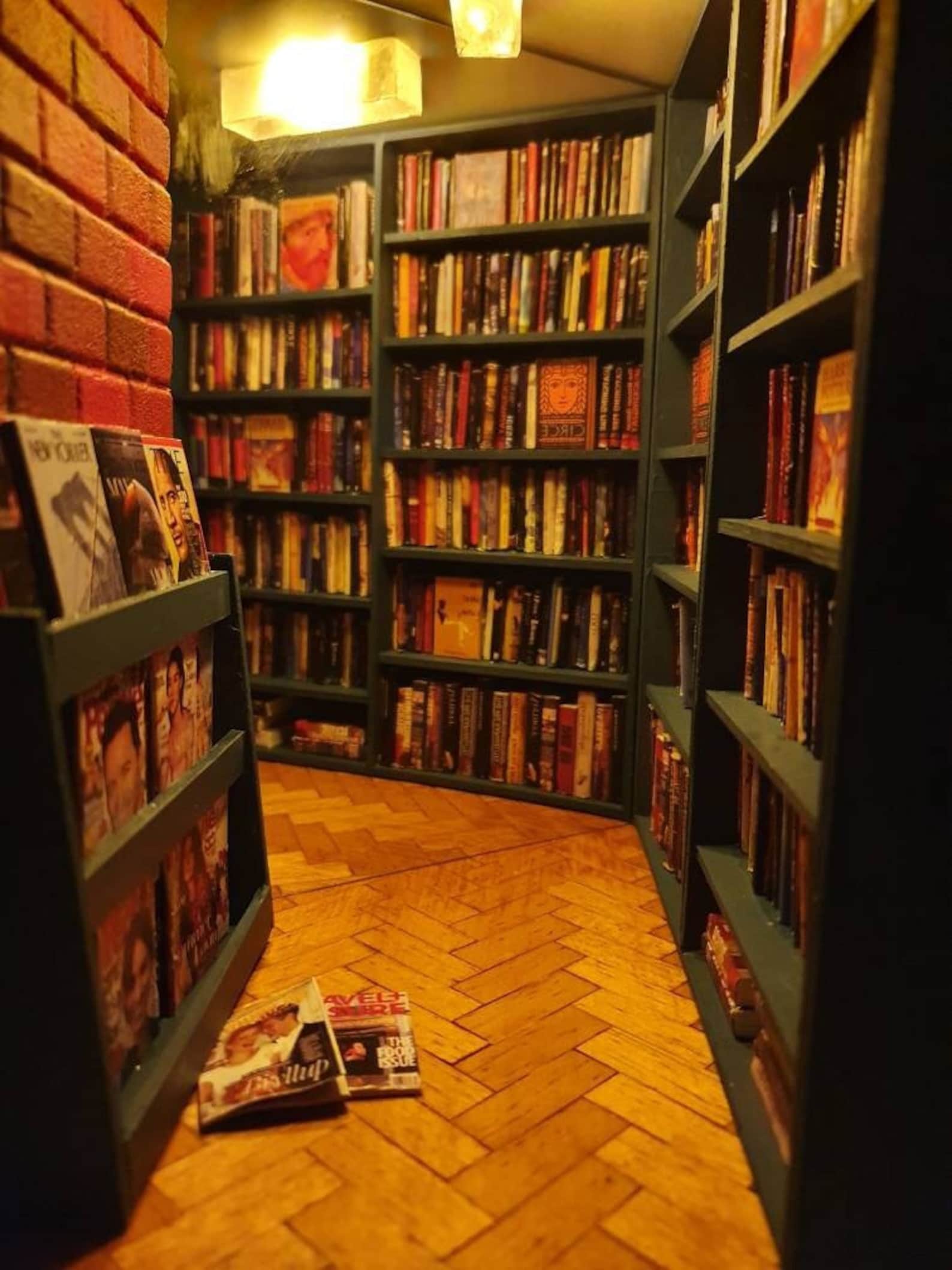 Book Nook Library Diorama Bookend Bookshelf Insert With Blue - Etsy