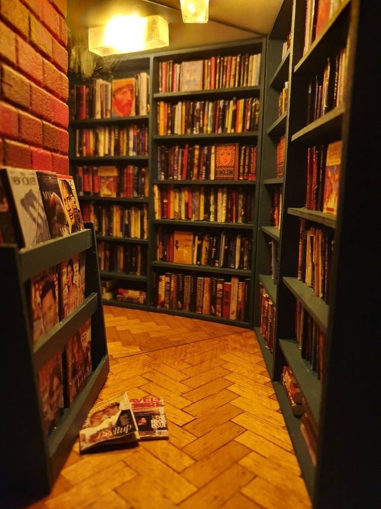 Book Nook Library Diorama Bookend Bookshelf Insert With Blue - Etsy