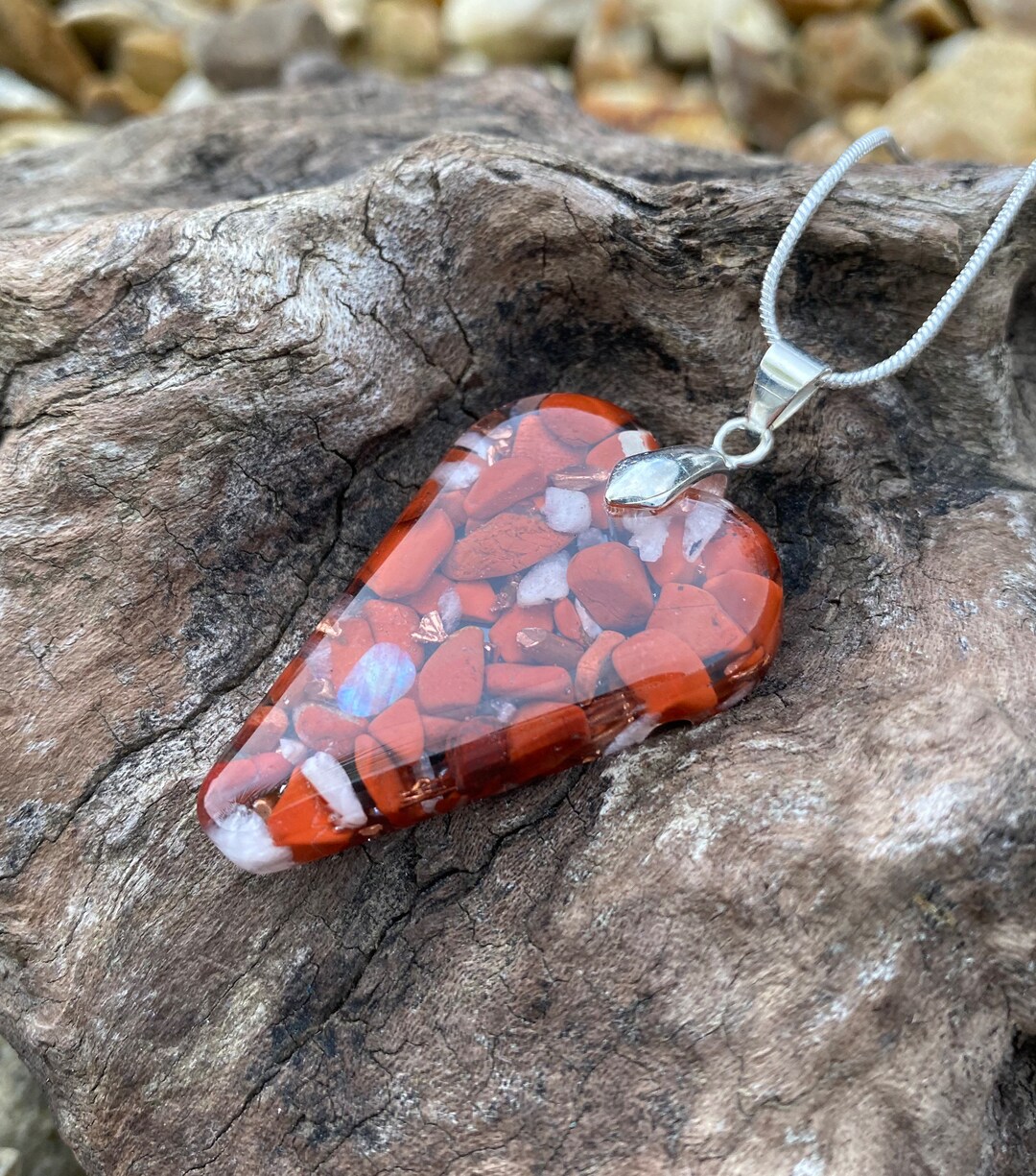 Red Jasper, White Moonstone and Copper Love Heart Pendant - Etsy