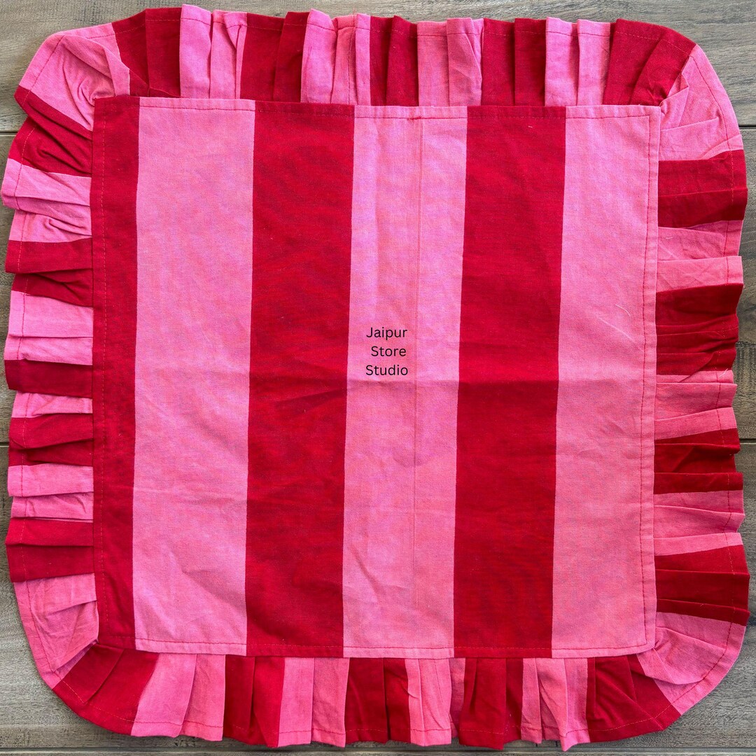 Handmade Cotton Napkins: Red and Pink Striped Ruffled Table Linen, - Etsy