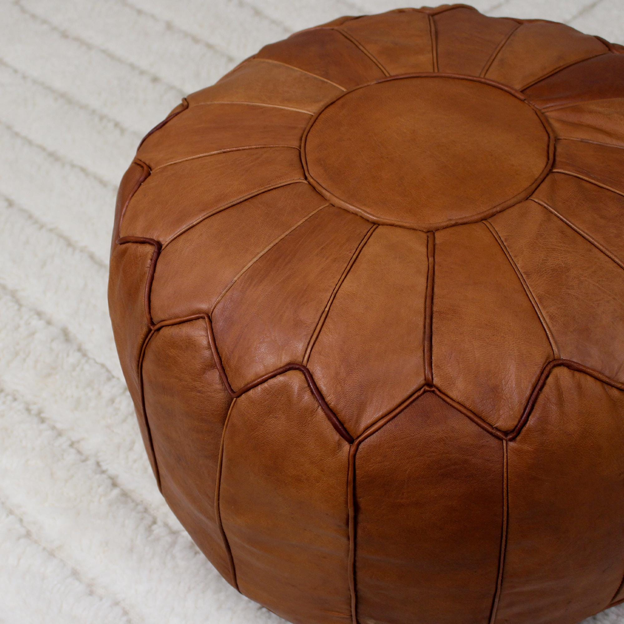 Moroccan Brown Leather Pouf Ottoman Round Handmade Leather Brown Pouf ...