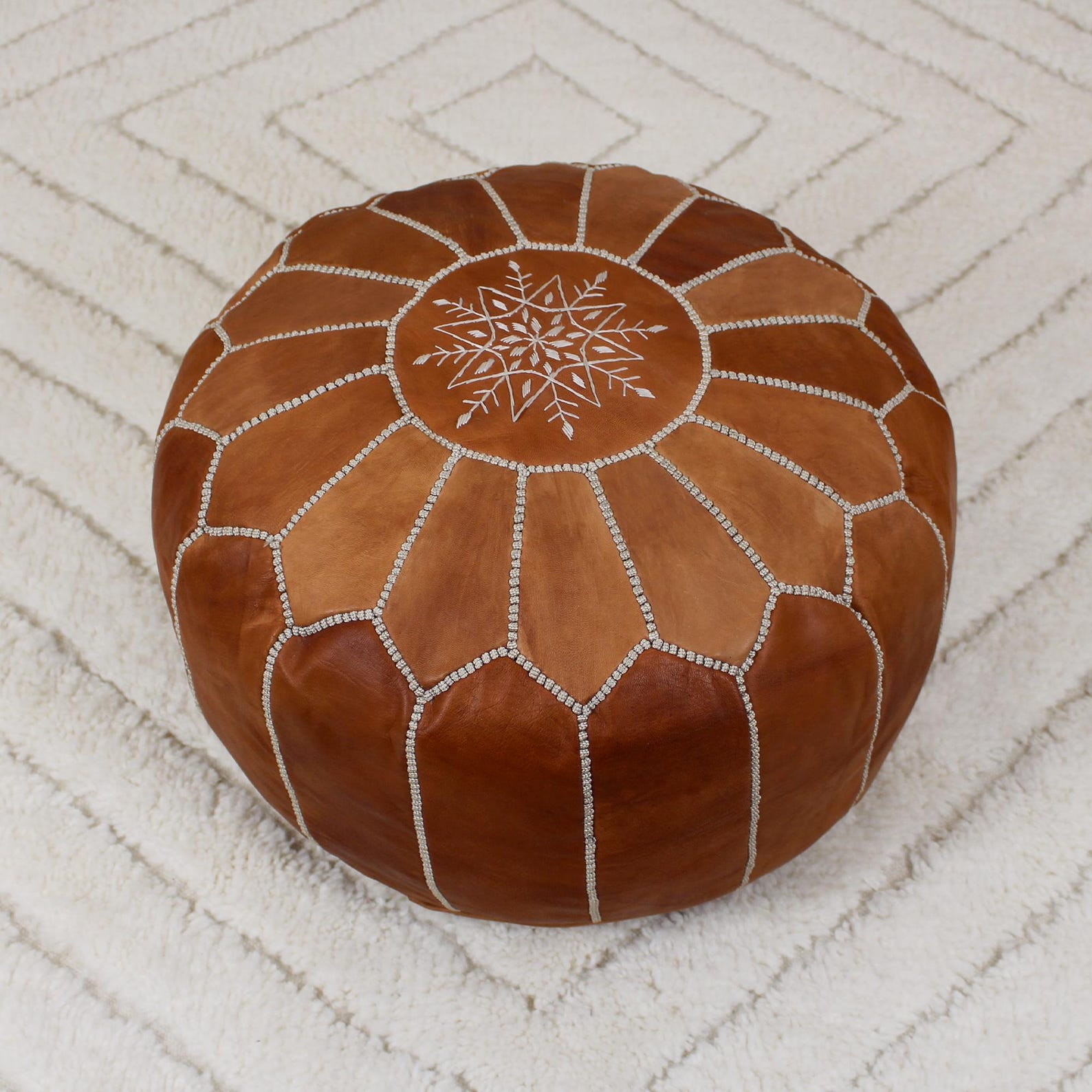 Tan Brown Leather Ottoman Pouf, Ottoman Footstool, Pouf Leather ...