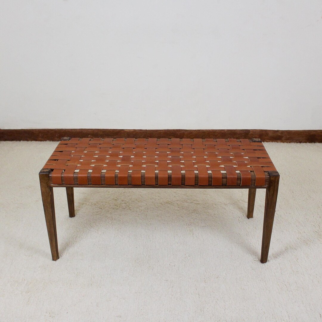 Farmhouse Bench for Bedroom Woven Bench Seat, End of Bed Bench Seat ...
