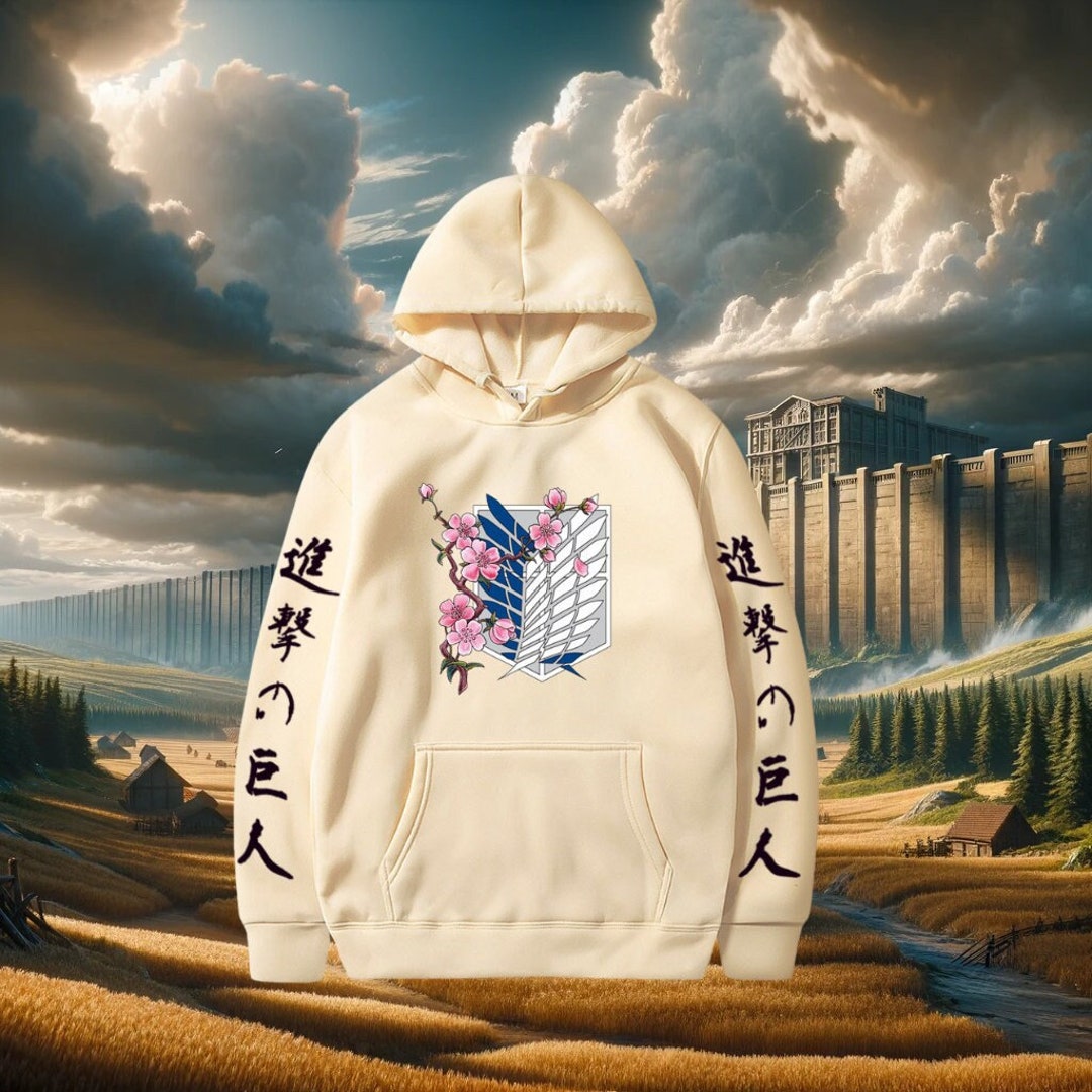 AOT Logo Flowers Hoodie Anime Wings Pullover With Floral Design, Wings ...