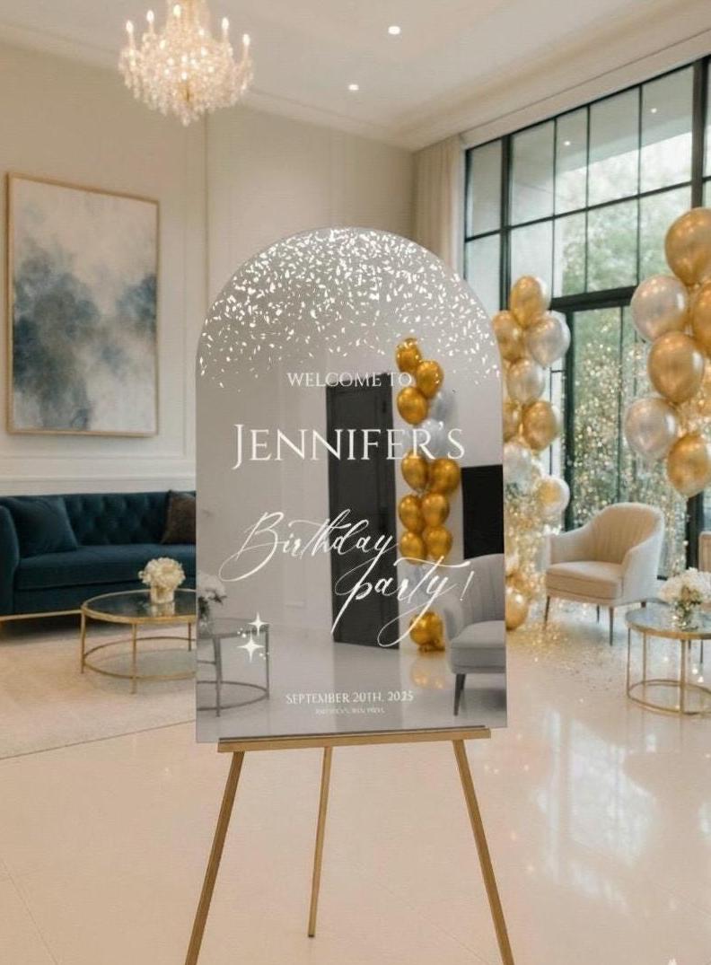 Personalized Mirror Acrylic Birthday Welcome Sign: Elegant Party Decor ...