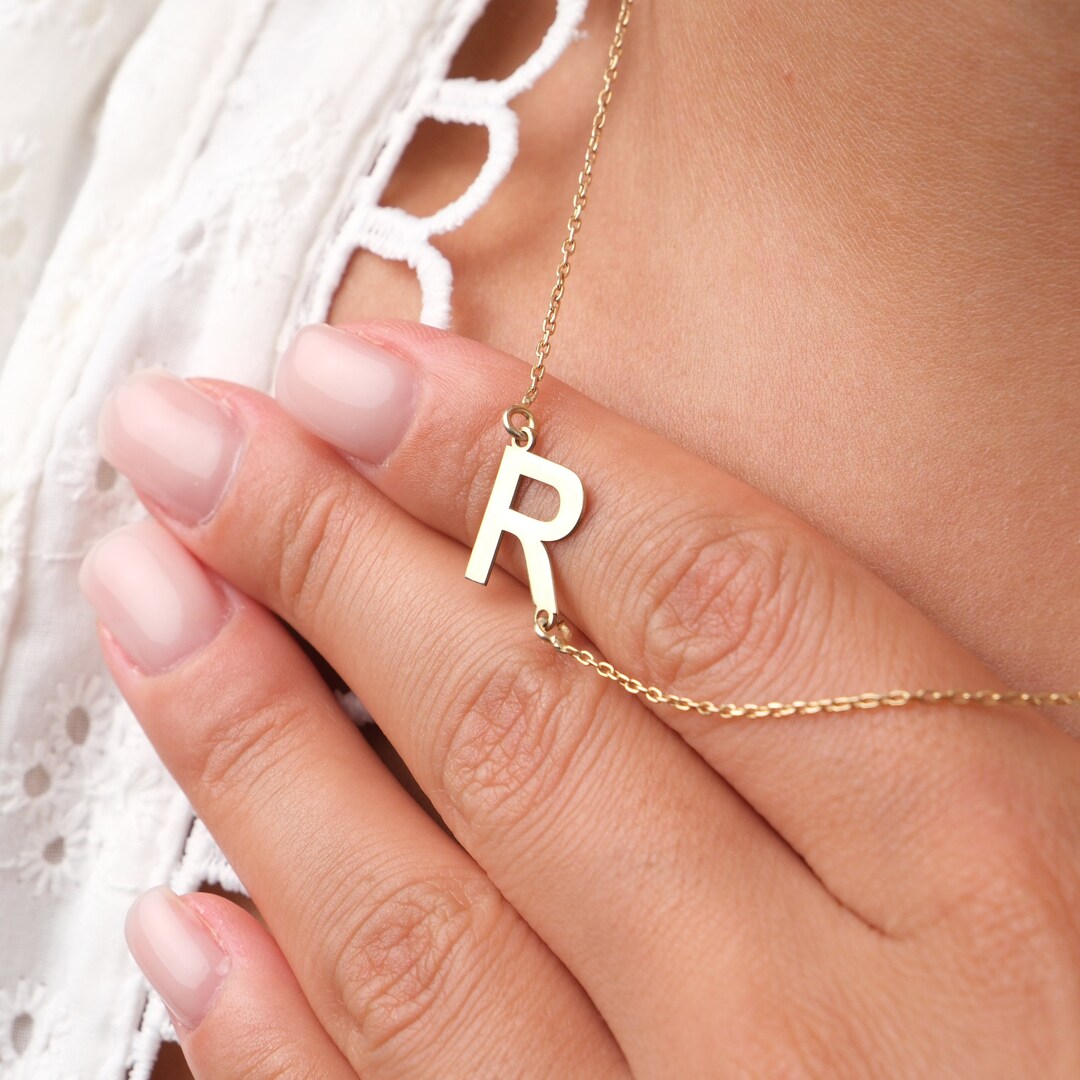 14K Gold Letter Necklace, Custom Initial Necklace, Personalized Letter ...