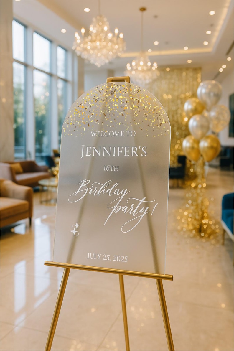 Personalized Mirror Acrylic Birthday Welcome Sign: Elegant Party Decor ...