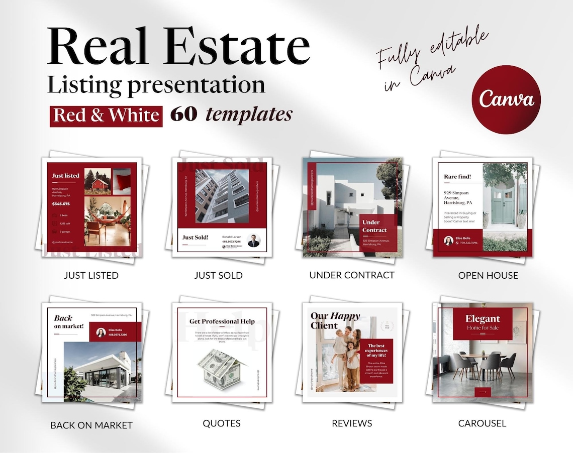 Red Real Estate Instagram Templates: Realtor Social Media (canva ...
