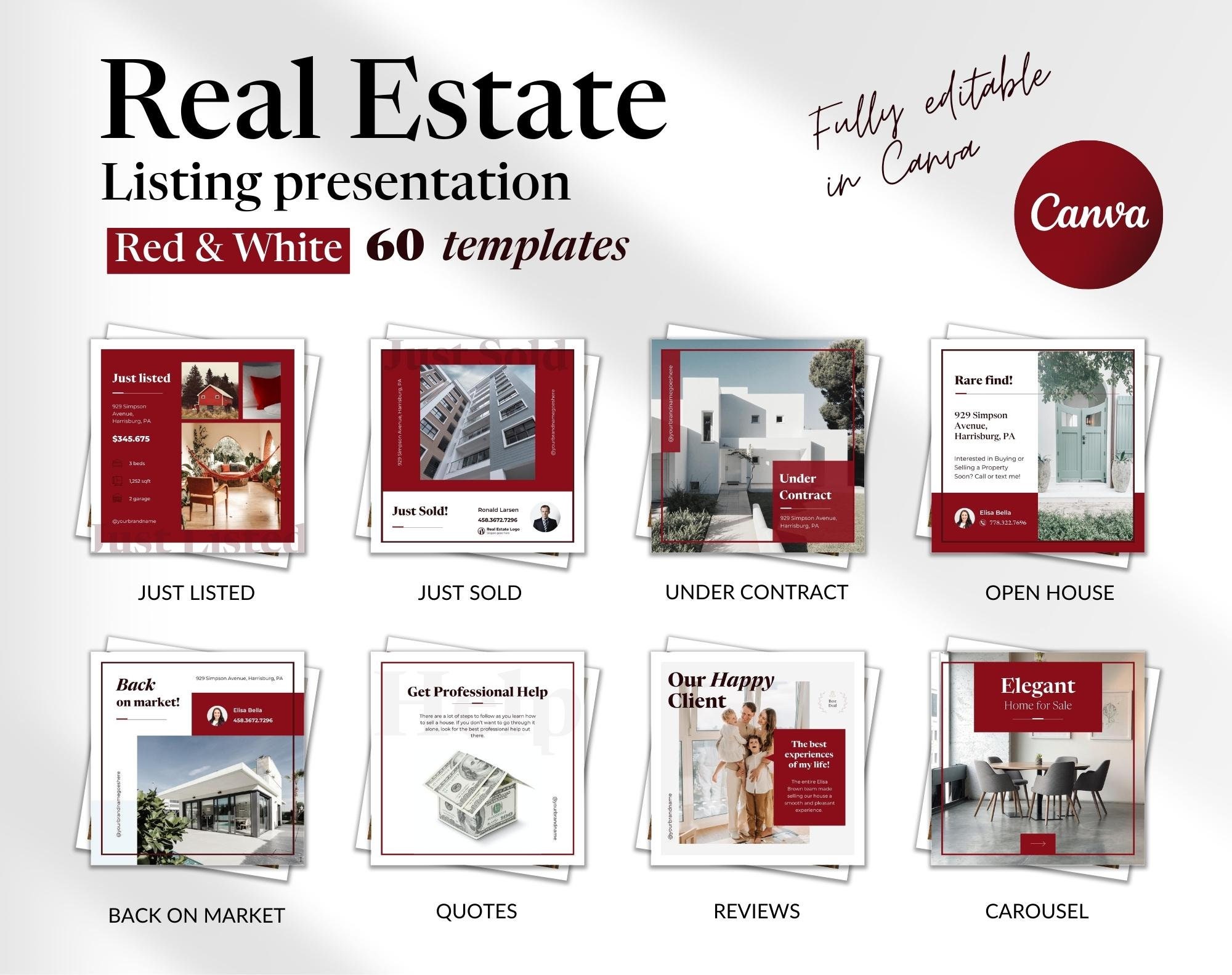 Red Real Estate Instagram Templates: Realtor Social Media (canva ...