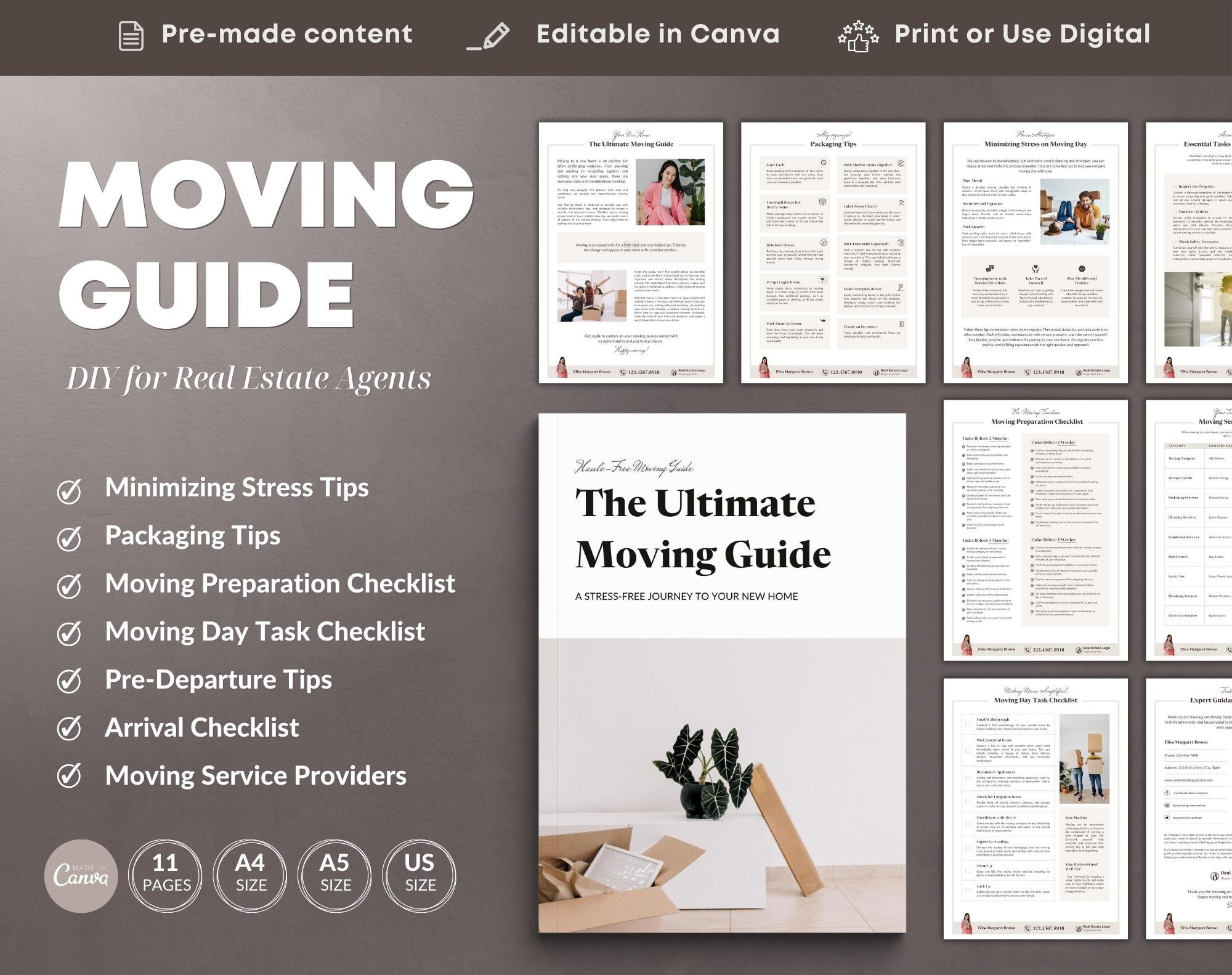 Moving Checklist Organizer Guide Printable for Real Estate Agent. DIY ...