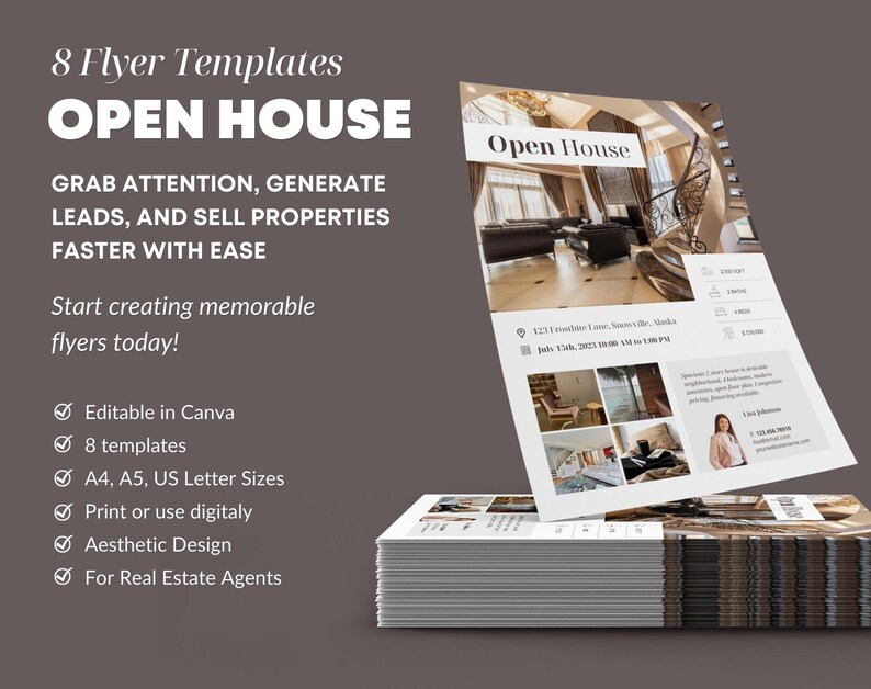 Open House Invite Flyer Template Bundle for Realtor Editable in Canva ...